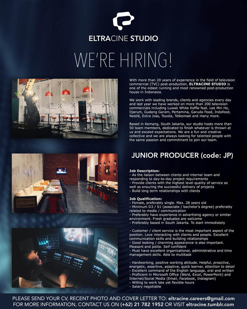 JUNIOR PRODUCER (JP) - Advertising/TV Commercials Post House | KASKUS