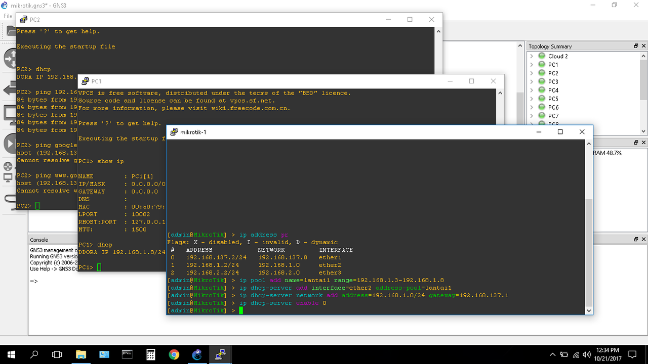 Coding Untuk Set DHCP pada router mikrotik GNS3 | KASKUS