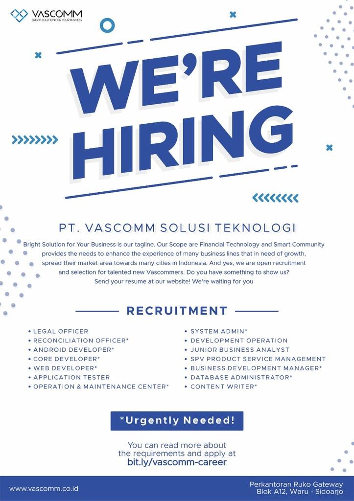 [ Surabaya ] IT Vacancy at Vascomm | KASKUS