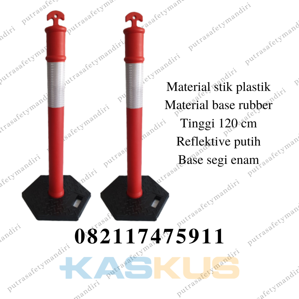 STIK CONE 120 CM TIANG PEMBATAS RAMBU LALU LINTAS BASE RUBBER SEGI 6 ...