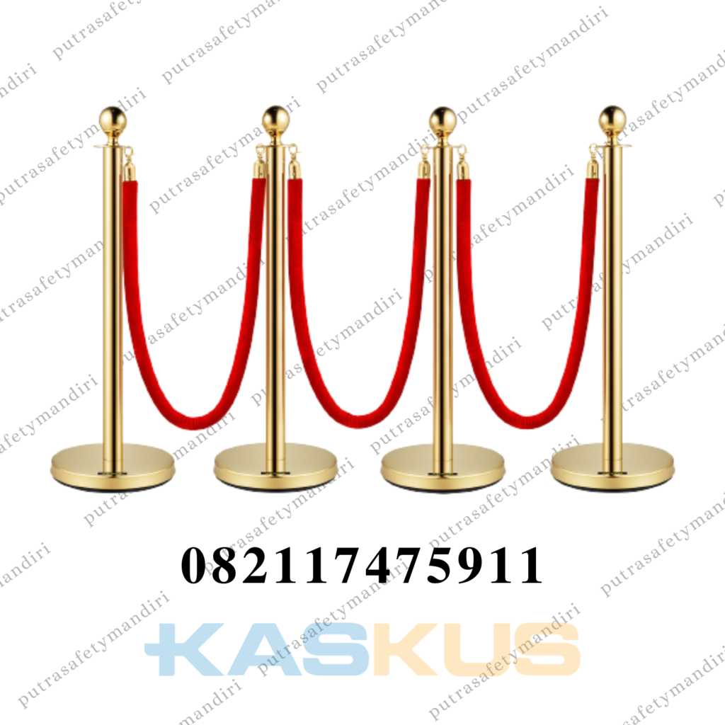 TIANG PEMBATAS ANTRIAN BODY STAINLESS STEEL GOLD TALI BLUDRU MERAH ...